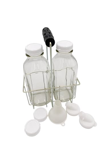 Wire Carrier with Glass Bottles, Extra Caps, Pour Spouts and Silicone ...